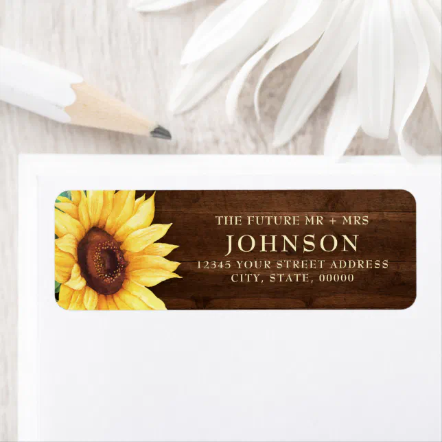 Rustic Wood Sunflower Watercolor Wedding Label | Zazzle