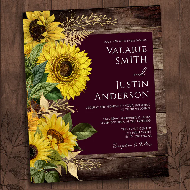Rustic Wood Sunflower Wedding All in One Flyer | Zazzle
