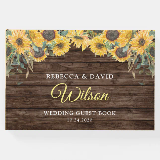 Rustic Wood Sunflower Wedding Guest Books | Zazzle