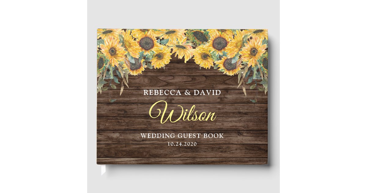 Rustic Wood Sunflower Wedding Guest Books | Zazzle