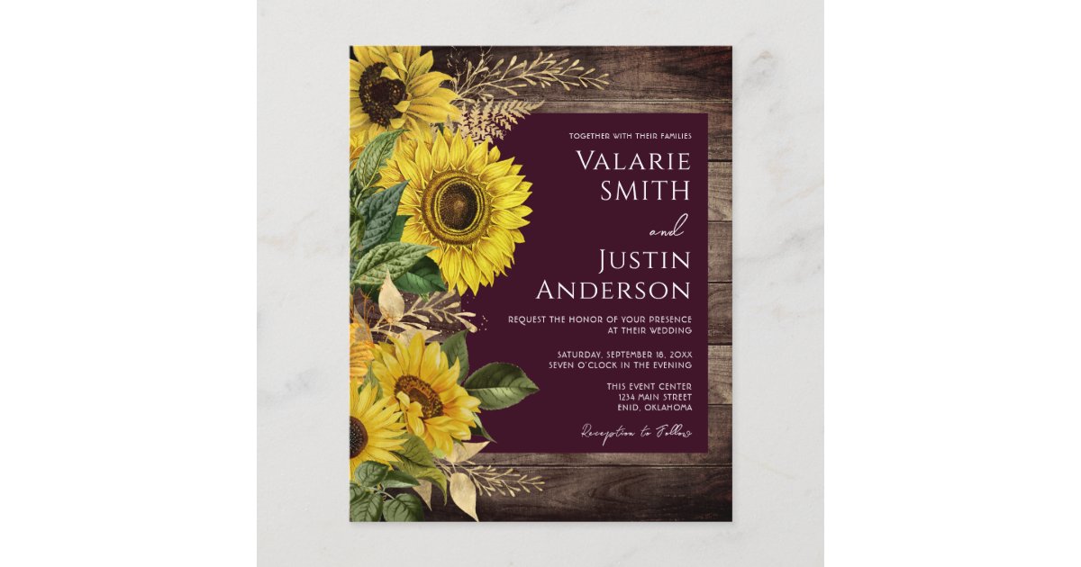 Rustic Wood Sunflower Wedding Invitations Flyer | Zazzle