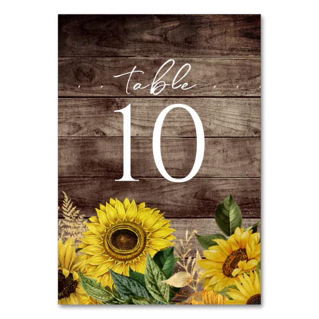 Rustic Wood Sunflower Wedding Table Number | Zazzle