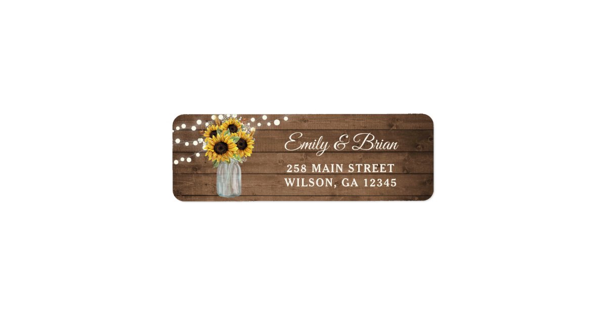 Rustic Wood Sunflowers Mason Jar Address Label | Zazzle