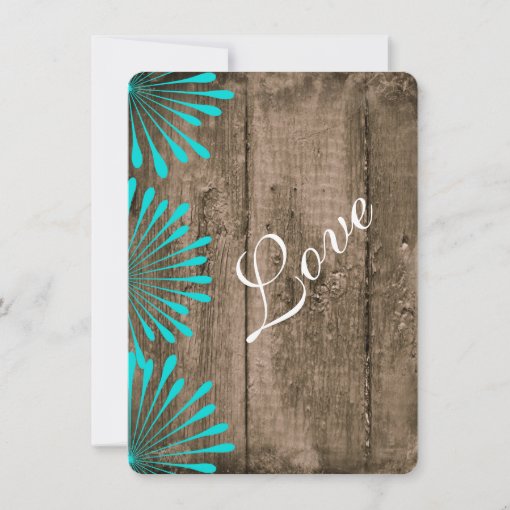 Rustic Wood Teal Flowers Wedding Invitations | Zazzle