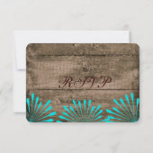Rustic Wood Teal Flowers Wedding RSVP Cards | Zazzle