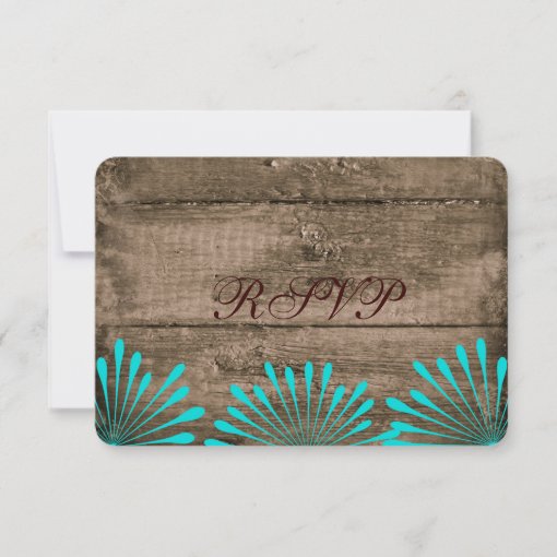 Rustic Wood Teal Flowers Wedding RSVP Cards | Zazzle