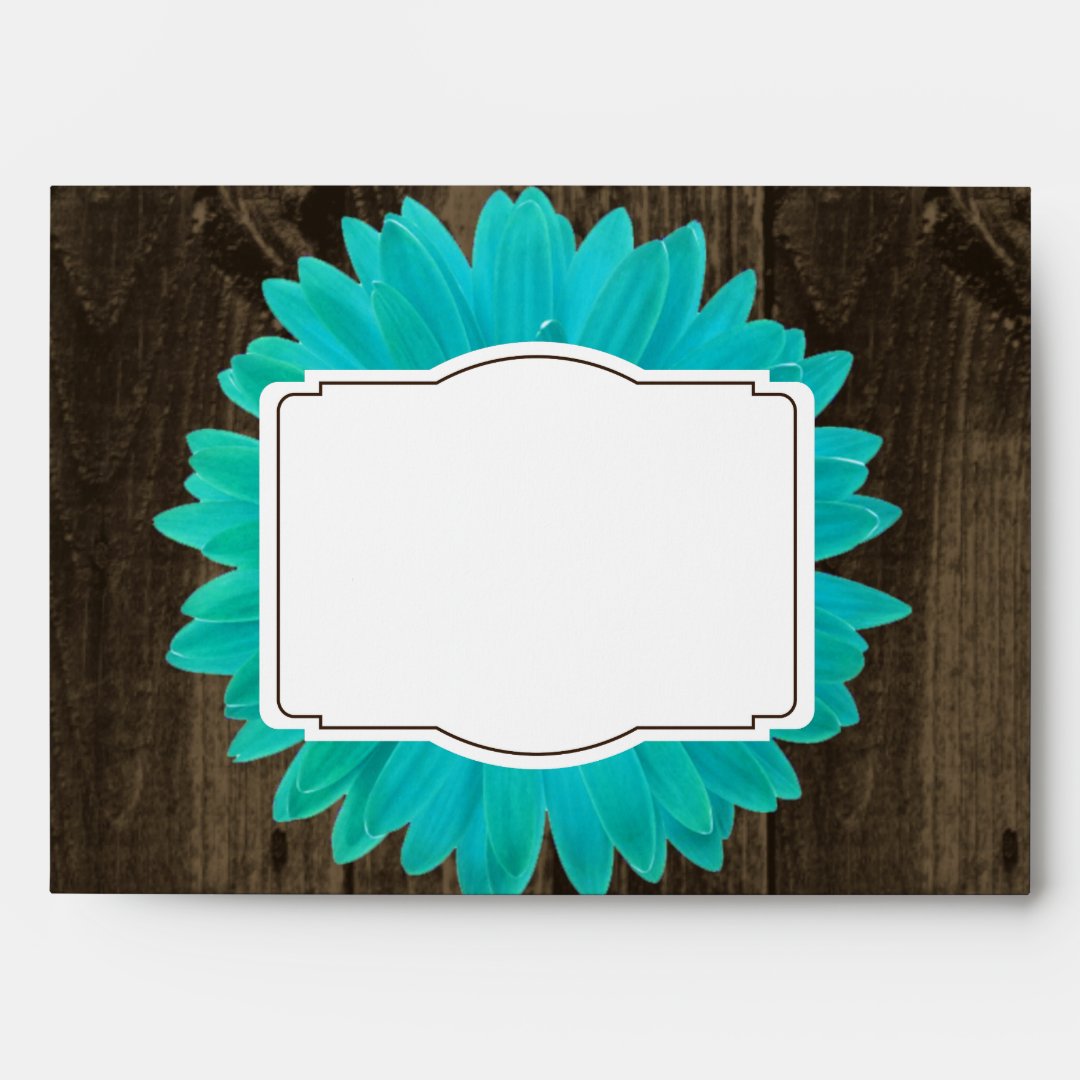 Rustic Wood Teal Gerber Daisy Custom Envelopes | Zazzle