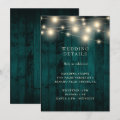 Rustic Wood Teal String Lights Wedding Reception Enclosure Card | Zazzle
