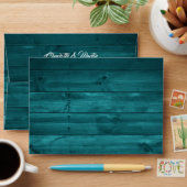 Rustic Wood Teal Wedding Envelope | Zazzle