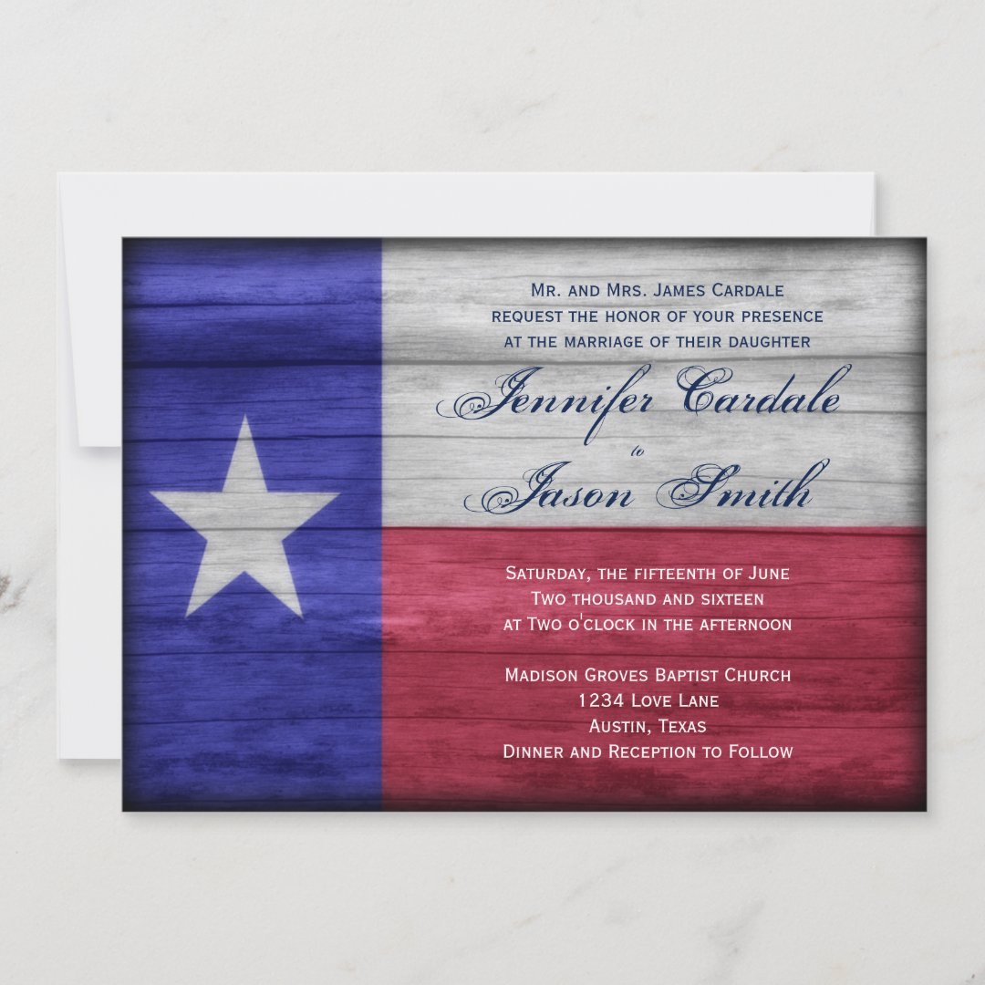 Rustic Wood Texas Flag Wedding Invitations | Zazzle
