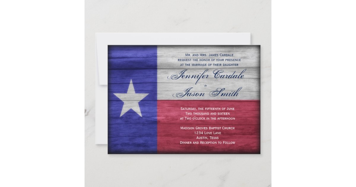 Rustic Wood Texas Flag Wedding Invitations | Zazzle