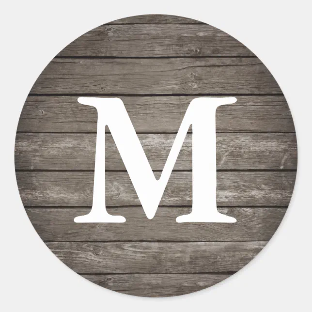 Rustic Wood Texture Monogram Classic Round Sticker | Zazzle