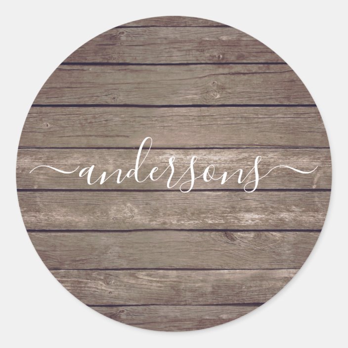 Rustic Wood Texture Personalized Signature Script Classic Round Sticker ...