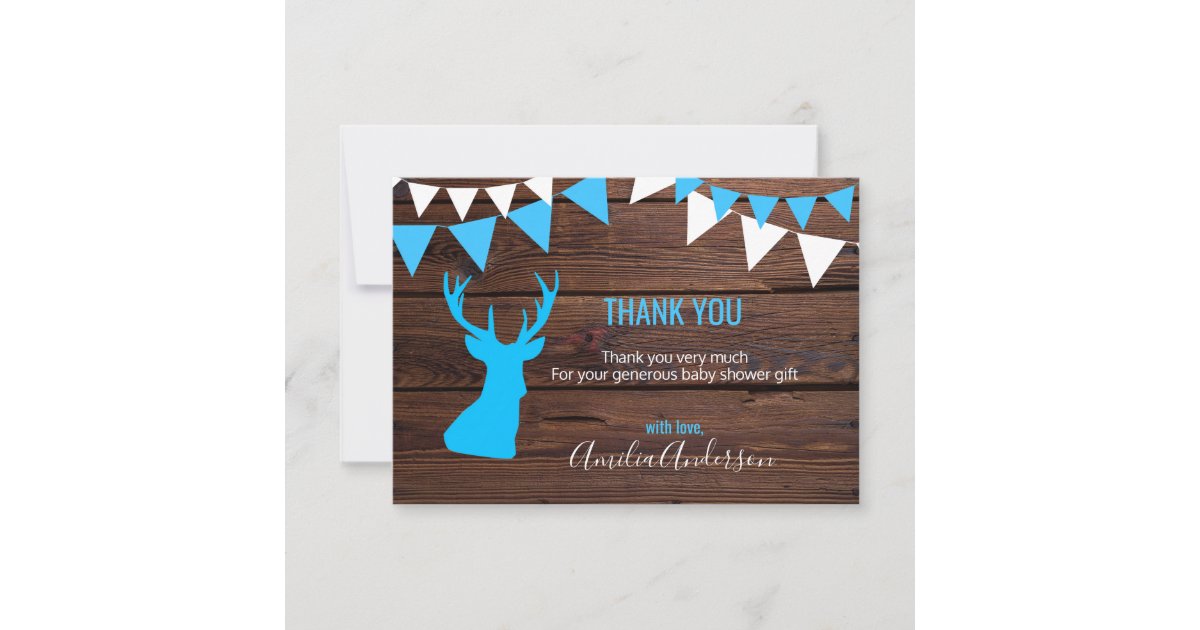 Rustic Wood THANK YOU Blue Buck BOY baby shower Invitation | Zazzle