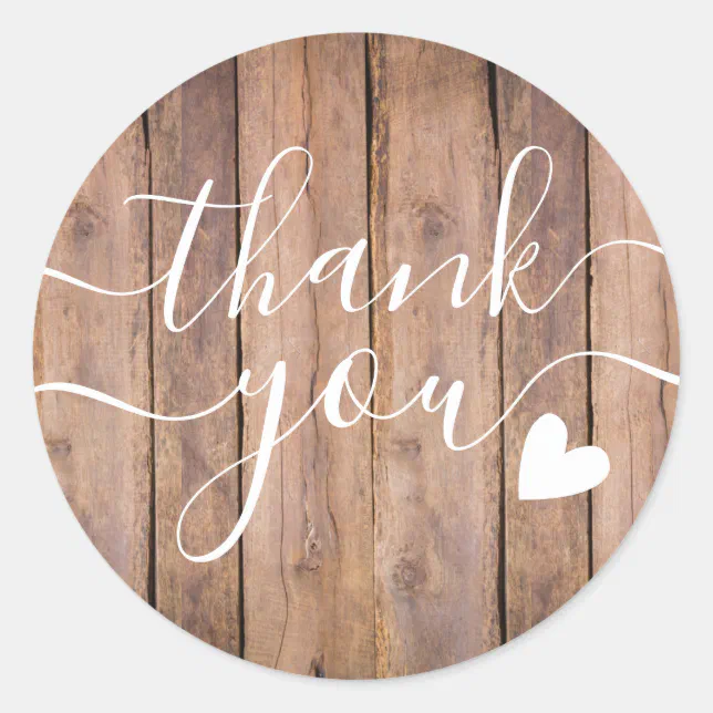 Rustic Wood Thank You Classic Round Sticker | Zazzle