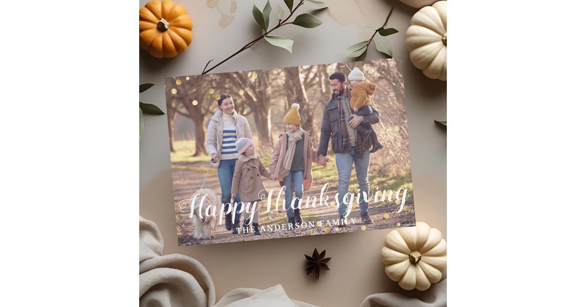 Rustic Wood Thanksgiving Family Photo Holiday Card | Zazzle