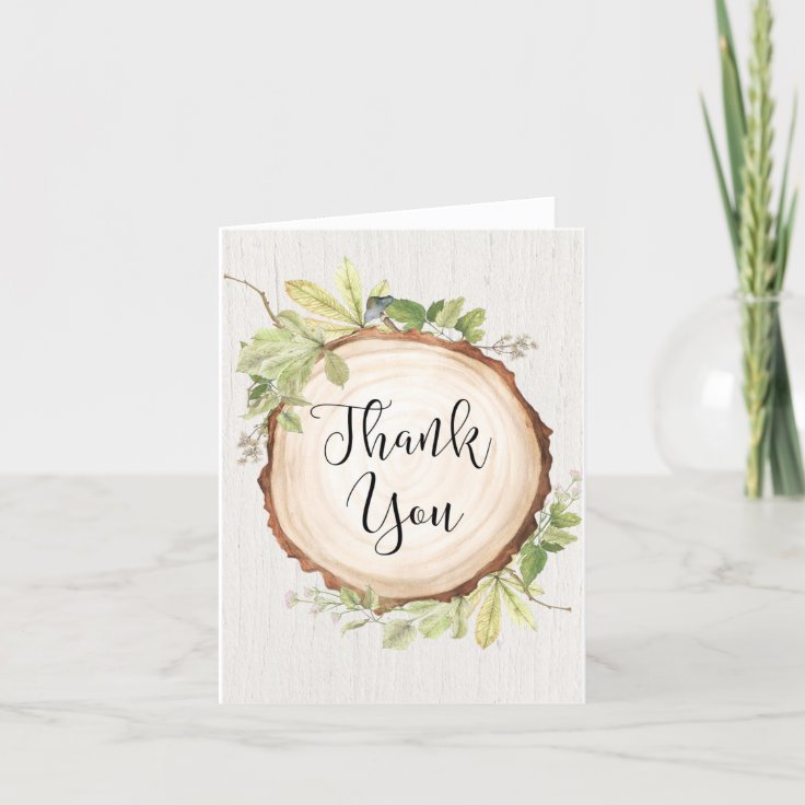 Rustic wood theme forest wood slice thank you card | Zazzle
