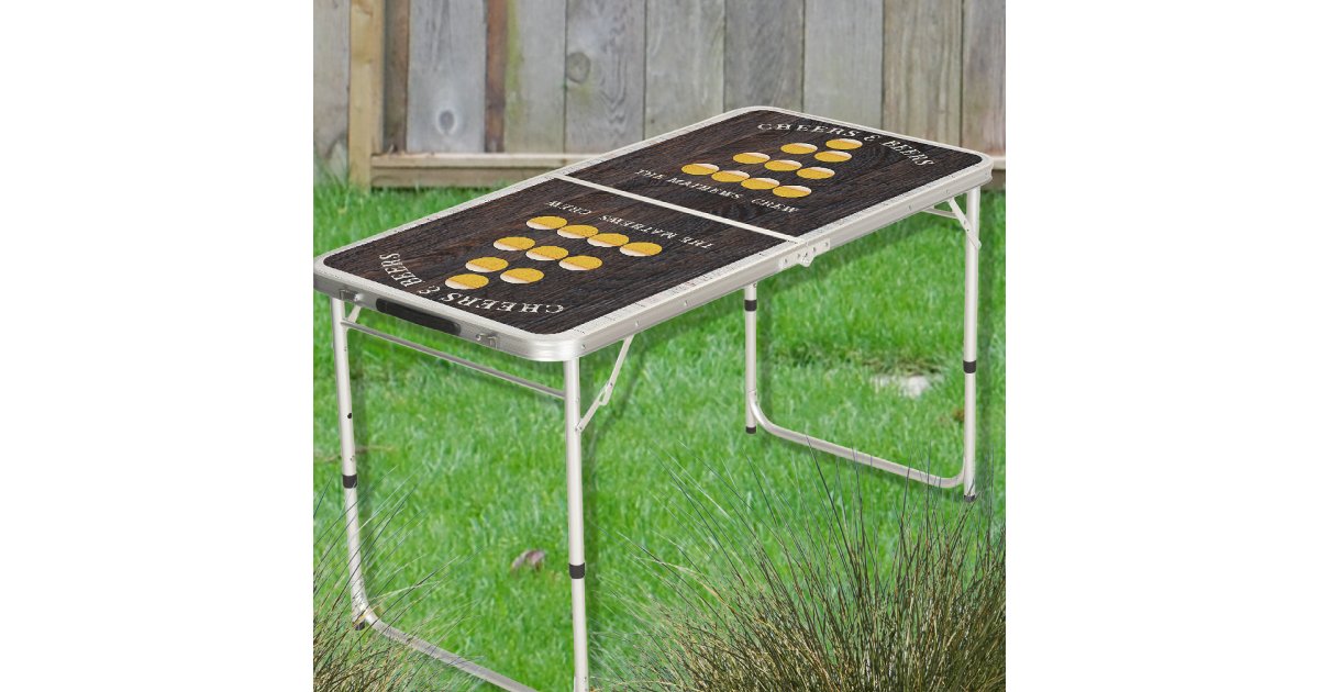 Rustic Wood Tone Brown Cheers n Beers Drinking Beer Pong Table | Zazzle