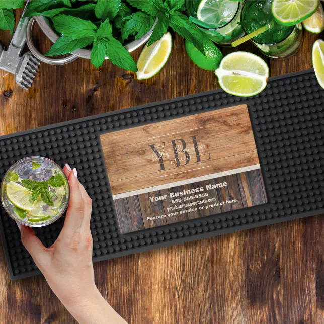 Rustic Wood Tone Business Logo Bar Mat | Zazzle