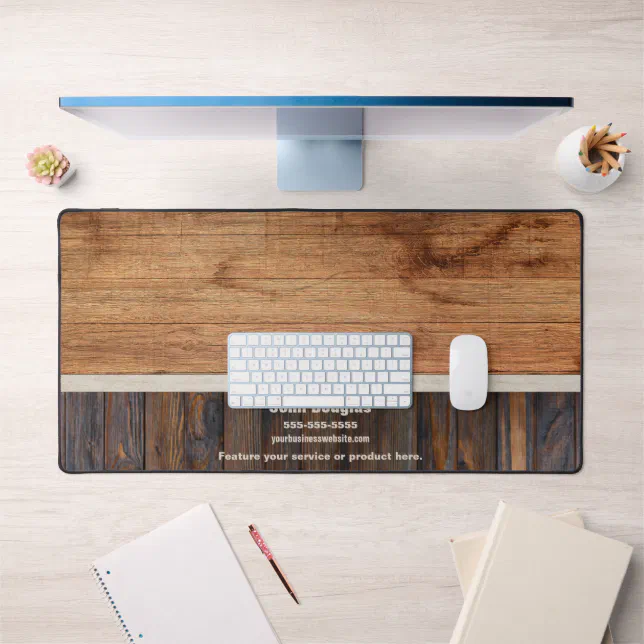 Rustic Wood Tone Business Logo Desk Mat | Zazzle