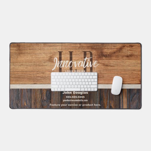 Rustic Wood Tone Business Logo Desk Mat | Zazzle
