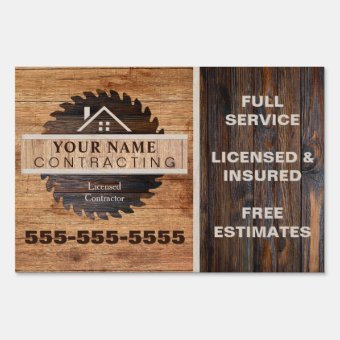Rustic Wood Tone Contractor Logo Job Site Sign | Zazzle