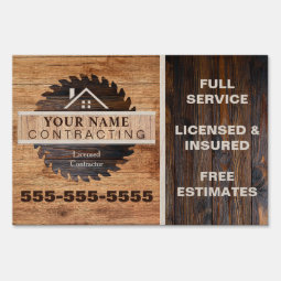 Rustic Wood Tone Contractor Logo Job Site Sign | Zazzle