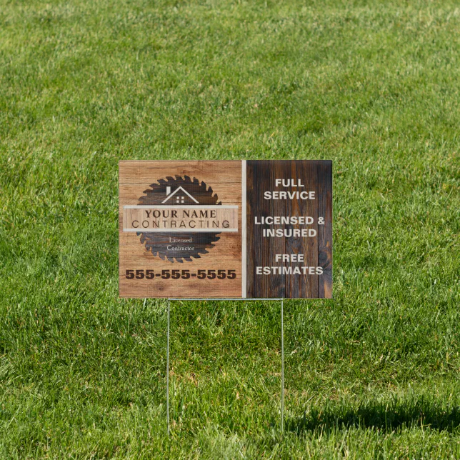 Rustic Wood Tone Contractor Logo Job Site Sign | Zazzle