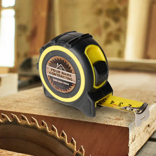 Rustic Wood Tone Contractor Logo Tape Measure | Zazzle