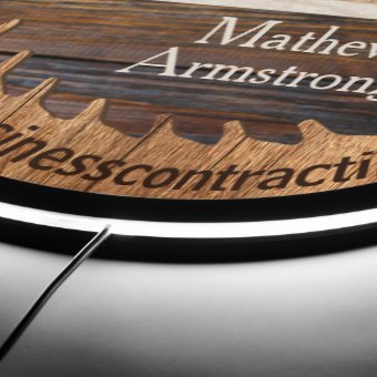 Rustic Wood Tone Custom Contractor logo LED Sign | Zazzle