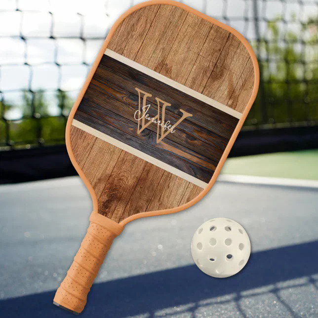 Rustic Wood Tone Horizontal Stripe Pickleball Paddle | Zazzle