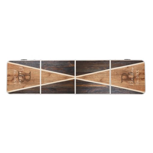 Rustic Wood Tone Monogram Beer Pong Table | Zazzle