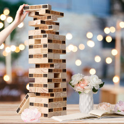 Rustic Wood Tone Monogram Topple Tower | Zazzle