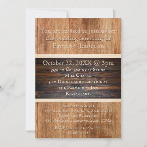 Rustic Wood Tone Monogram Wedding Invitation | Zazzle