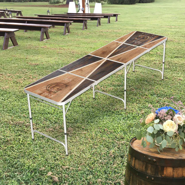 Rustic Wood Tone Mr and Mrs Beer Pong Table | Zazzle