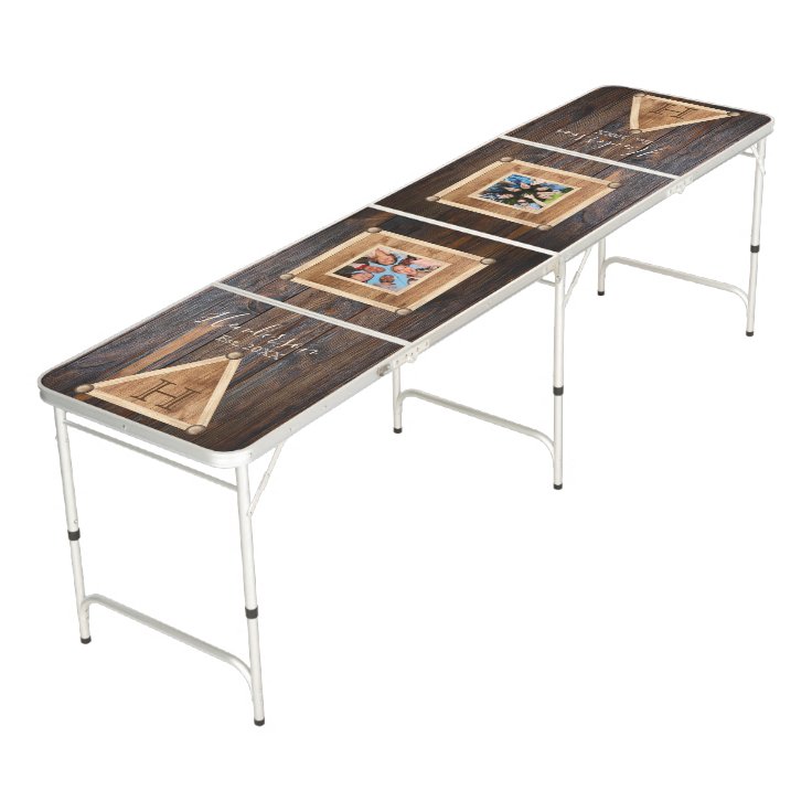 Rustic Wood Tone Photo and Monogram Beer Pong Table | Zazzle