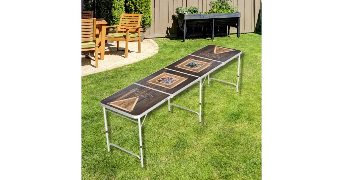Rustic Wood Tone Photo and Monogram Beer Pong Table | Zazzle