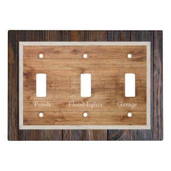 Rustic Wood Tone Square Custom Triple Light Switch Cover | Zazzle