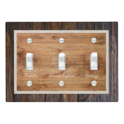 Rustic Wood Tone Square Custom Triple Light Switch Cover | Zazzle