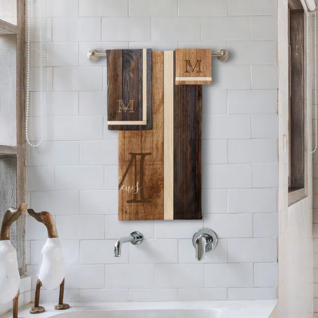 rustic wood tone vertical stripe bath towel set | Zazzle