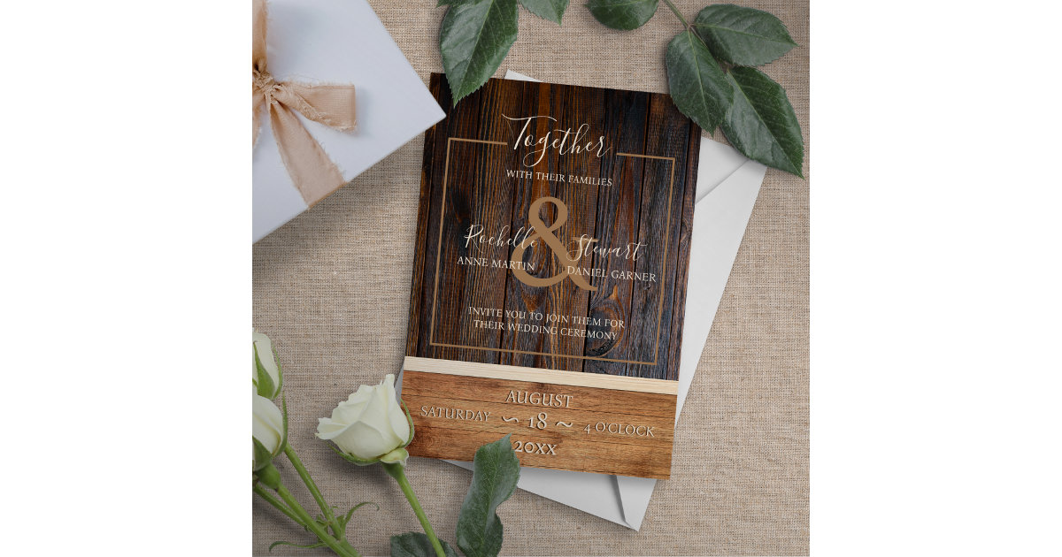 Rustic Wood Tone Wedding Invitation | Zazzle