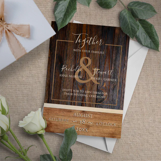 Rustic Wood Tone Wedding Invitation | Zazzle