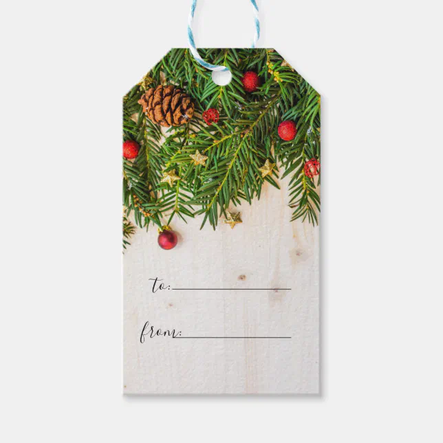 Rustic Wood Tree Branches Merry Christmas Script Gift Tags | Zazzle