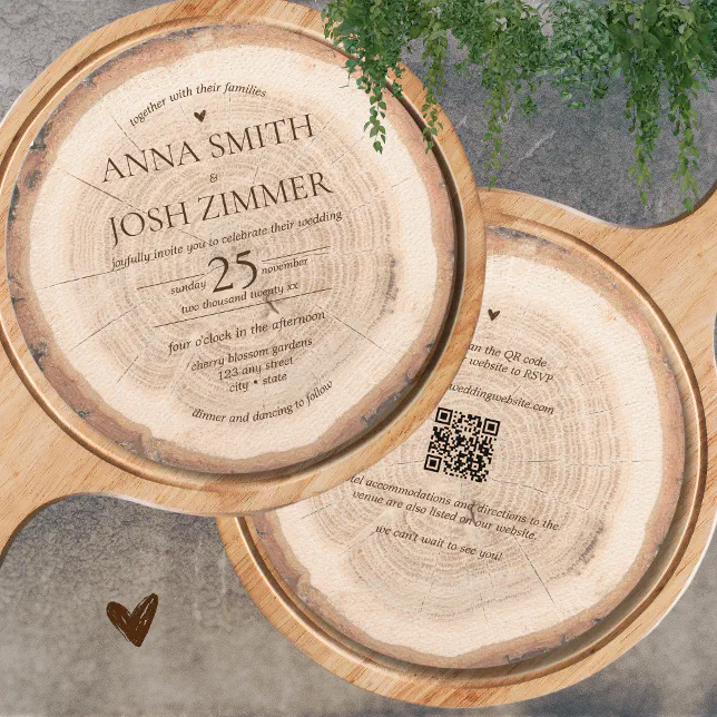 Rustic Wood Tree Stump Barn All in One QR Wedding Invitation | Zazzle