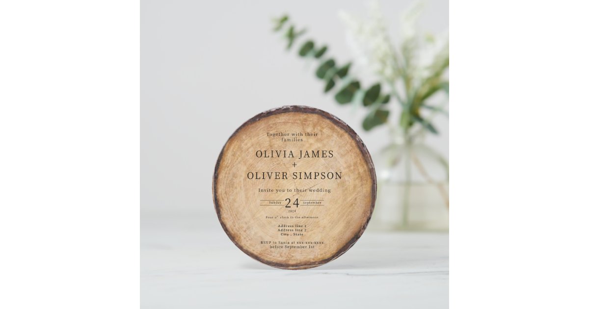 Rustic wood tree stump barn wedding invitation | Zazzle