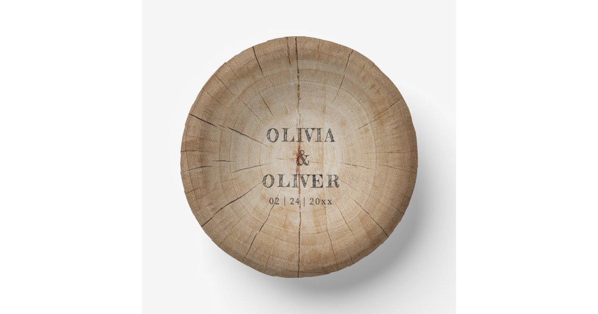 Rustic wood tree stump barn wedding paper bowls | Zazzle