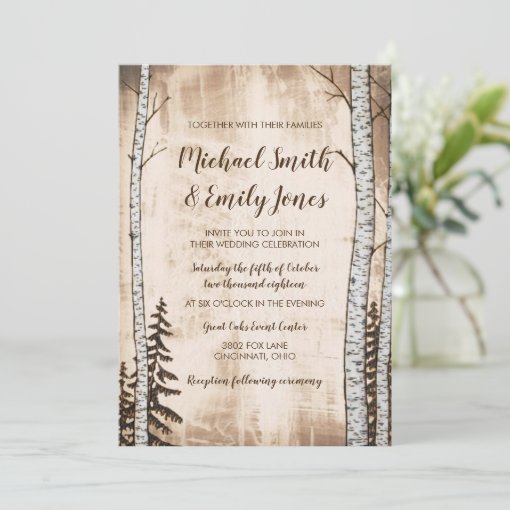 Rustic Wood & Trees Wedding Invitations | Zazzle