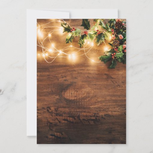 Rustic Wood Twinkle Lights Season's Greeting Photo Holiday Card | Zazzle