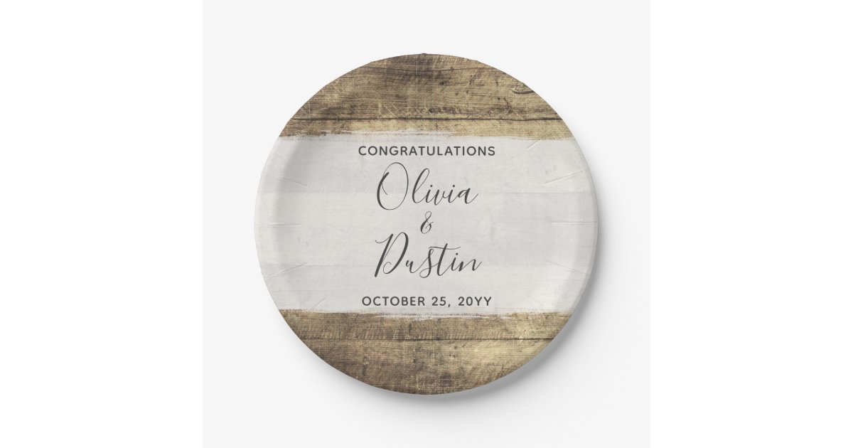 Rustic Wood Vintage Country Farmhouse Wedding Paper Plates | Zazzle