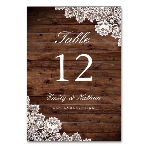 Rustic Wood Vintage Lace Table Number Cards | Zazzle